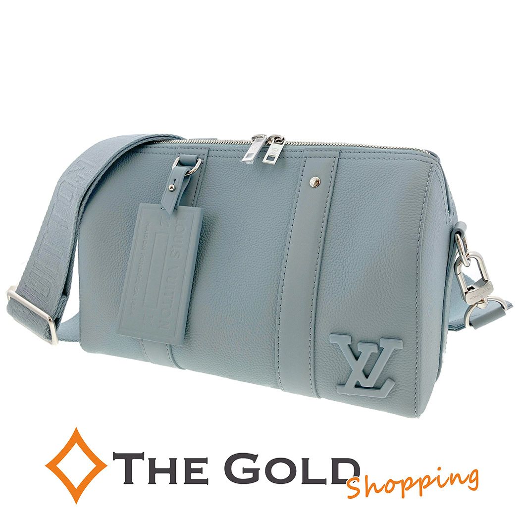 LOUIS VUITTON★ シティ・キーポル LV Aerogram M23725 水色 ライトブルー レザー 斜め掛け ルイヴィトン ...